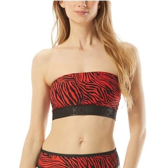 Michael Kors | Swim | Michael Kors Zebra Zip Back Bandeau Bikini Top Ruby Red Nwt Size Small ...